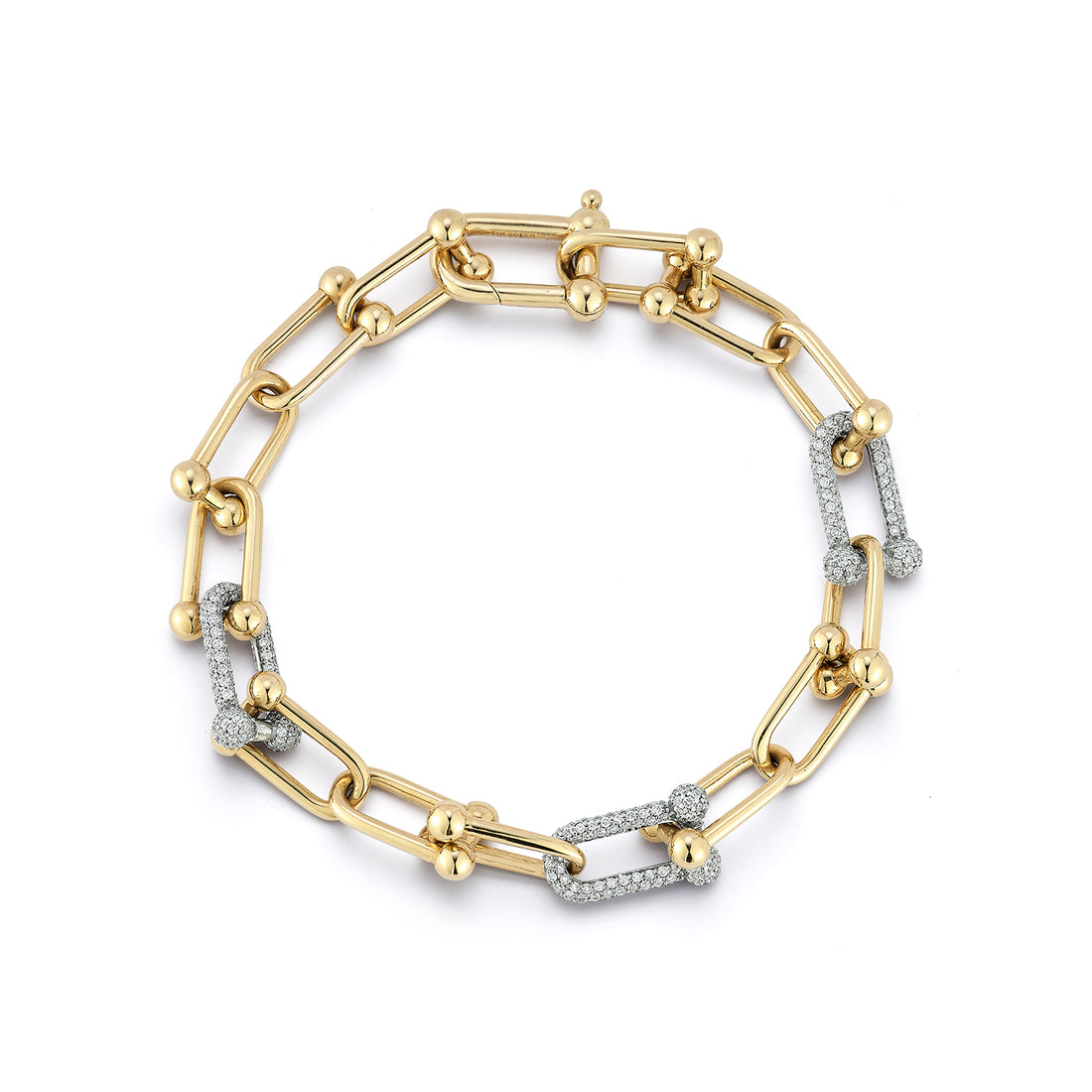 U Shape Solid Gold Link Bracelet with Three Diamond Section – Hillcrest ...